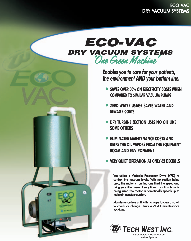 New Tech West Dental Eco Vac Dry Vacuum System 1 HP VPD2S2 2-3 Users 5 ...
