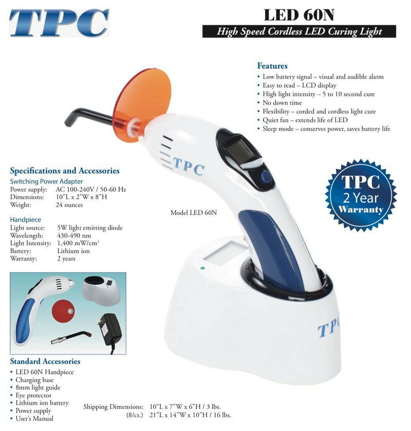 Cordless LED Curing Light LED-60N TPC Advanced Dental– HUBdental.com